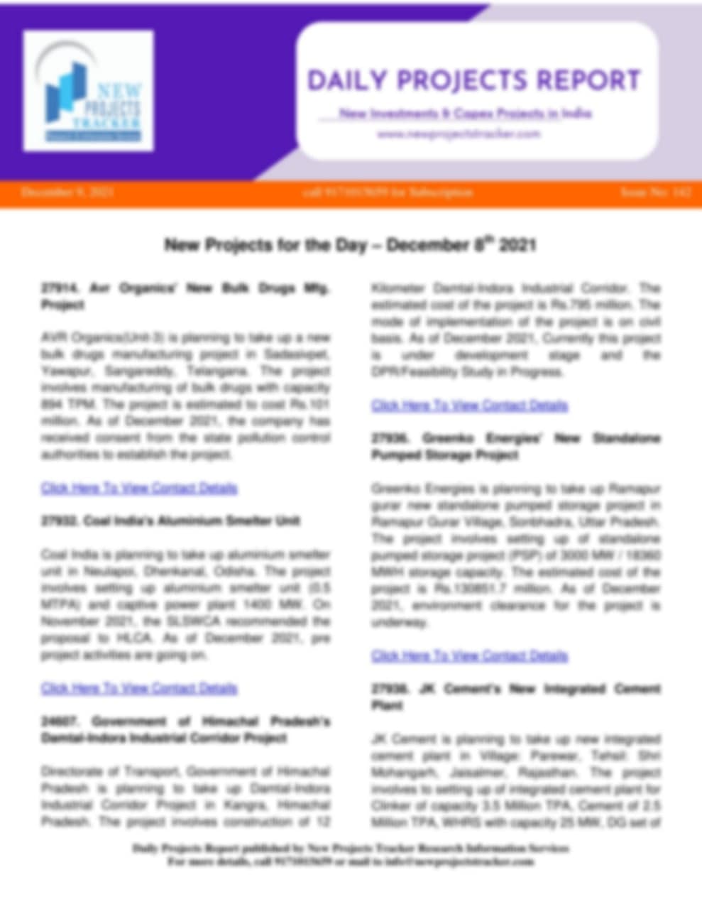 New Projects By Leopan Motors, Parag Milk Foods, Greenko Energies, MG ...